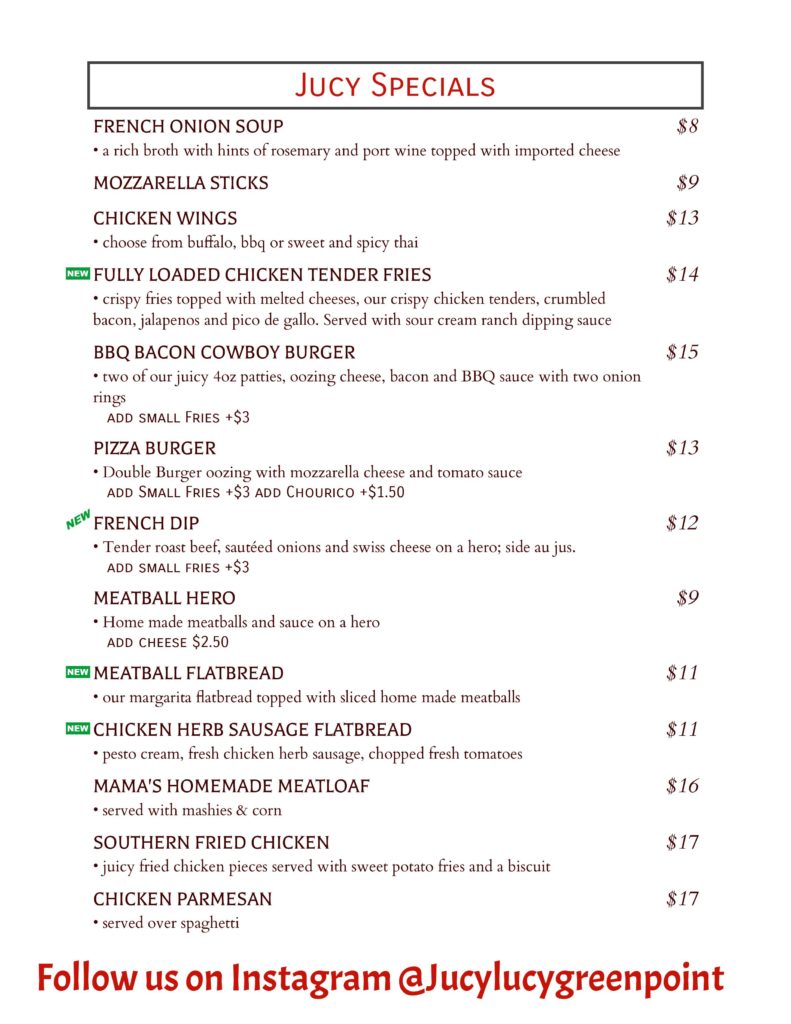 Menu - Jucy Lucy